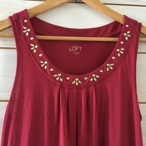 LOFT | Tops | Loft Size Xs Wine Colored Rhinestone Sleeveless | Poshmark